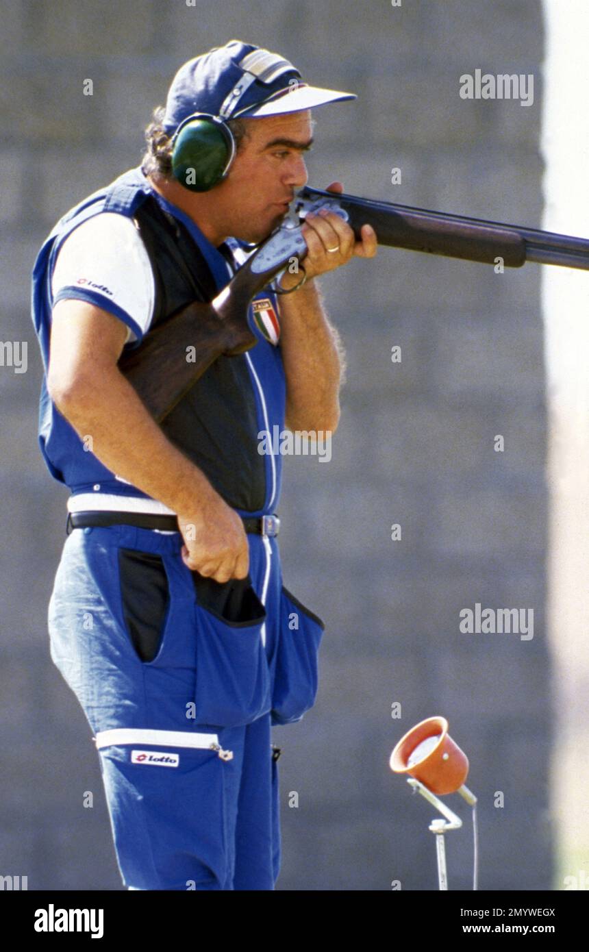 Italian sports shooter Luciano Giovannetti during the trap shooting ...