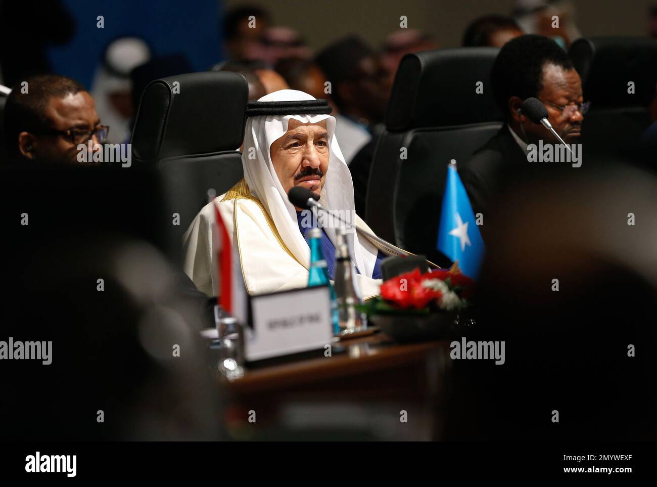 Saudi Arabia's King Salman looks around as the leaders and ...