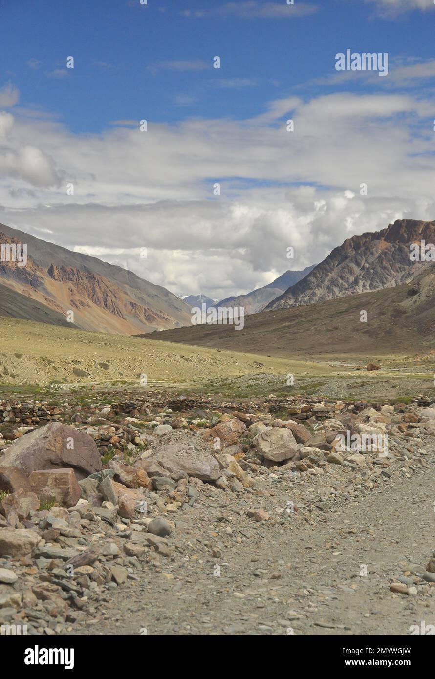 Beautiful landscape view of mountains in Darcha-Padum road with clouds ...