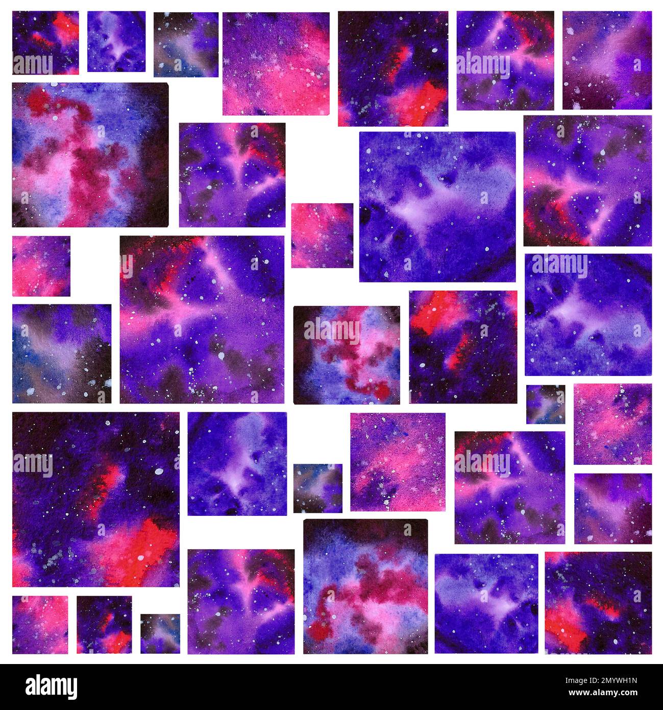 Hand drawn watercolor space square abstract illustration. Starry night ...