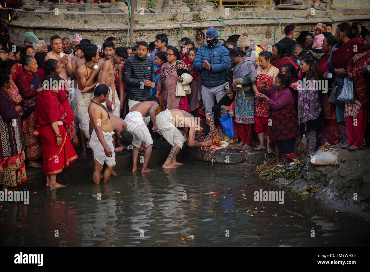 Nepal. 5th Feb, 2023. Nepali devotees offer their prayers during the ...