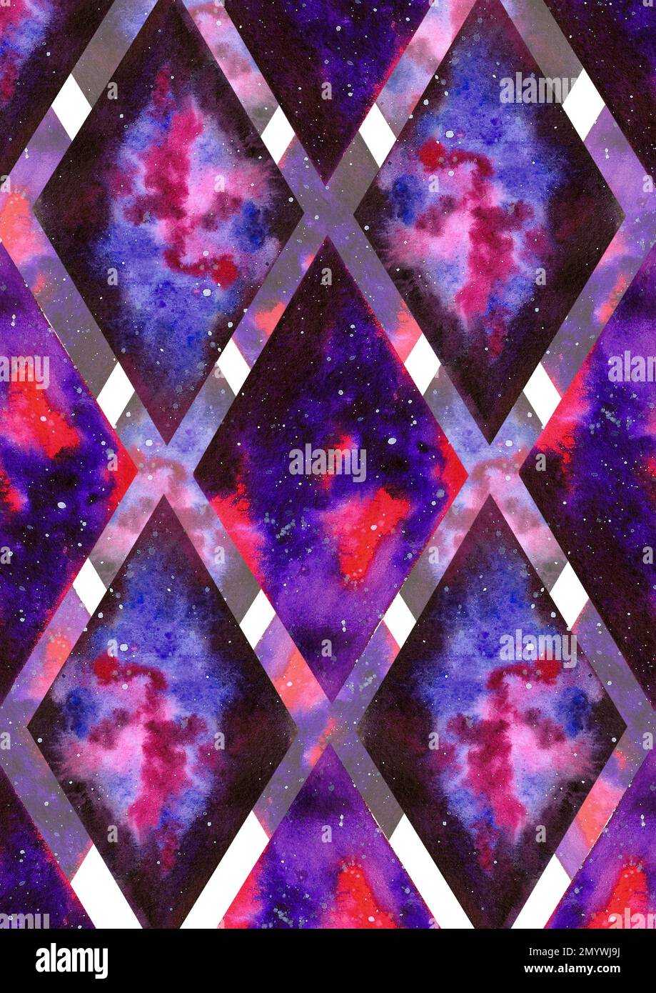 Hand drawn watercolor space abstract card. Starry night background ...