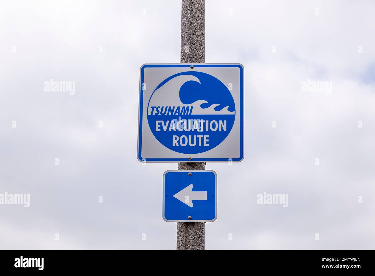 sign tsunami evacuation route in case of dangerous wind and weather ...