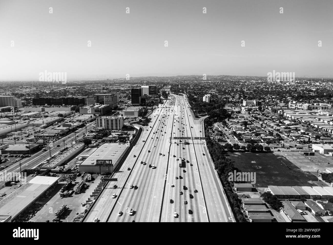 view to suburbs of Los Angeles by approaching Los Angeles Airport Stock ...
