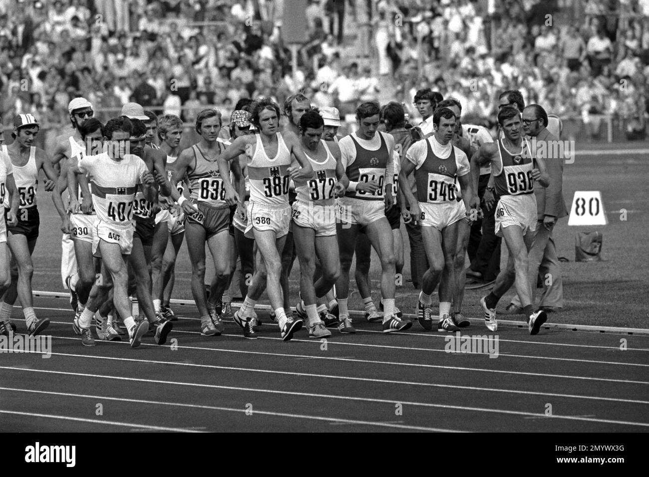 Participants in the final of the Olympic 50km walk race start their ...