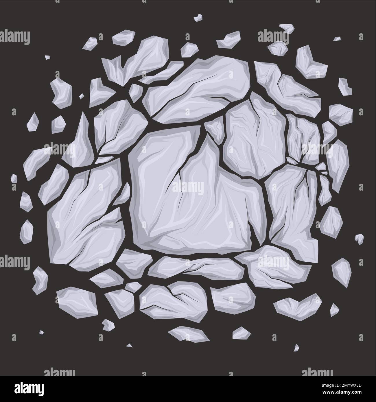 Vector illustration of broken marble stones. Cartoon clipart smashed ...