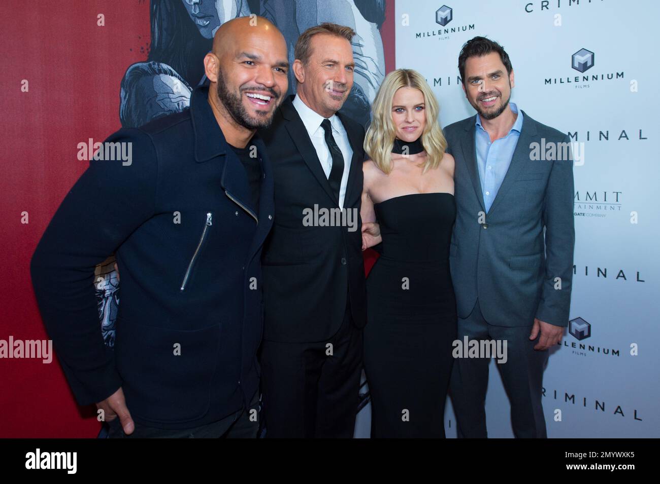 From left, Amaury Nolasco, Kevin Costner, Alice Eve, and Ariel Vromen ...
