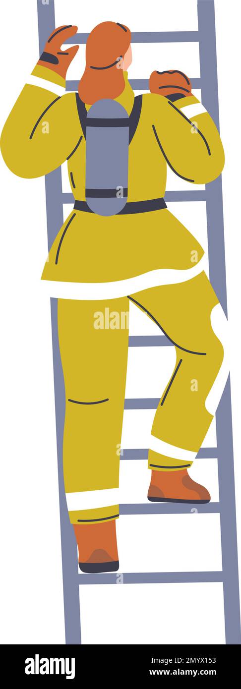 Male character, firefighter climbing on ladder Stock Vector Image & Art ...