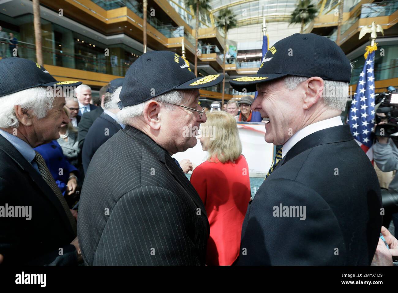 Former U.S. Sen. Carl Levin, talks with Navy Secretary Ray Mabus after ...