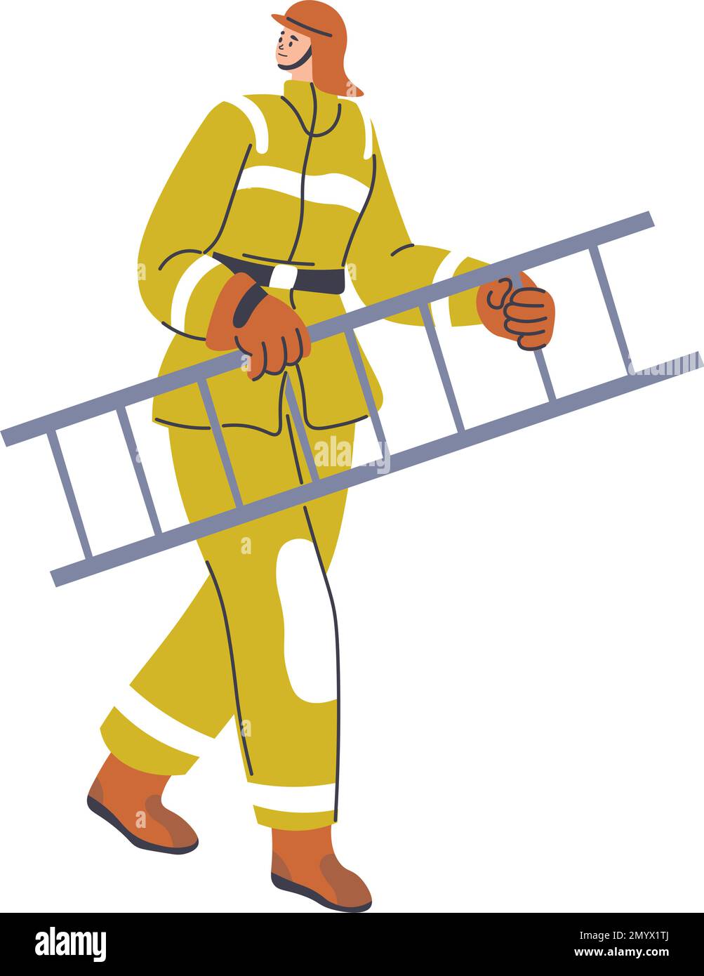 Man in firefighter suit holding ladder vector Stock Vector Image & Art ...