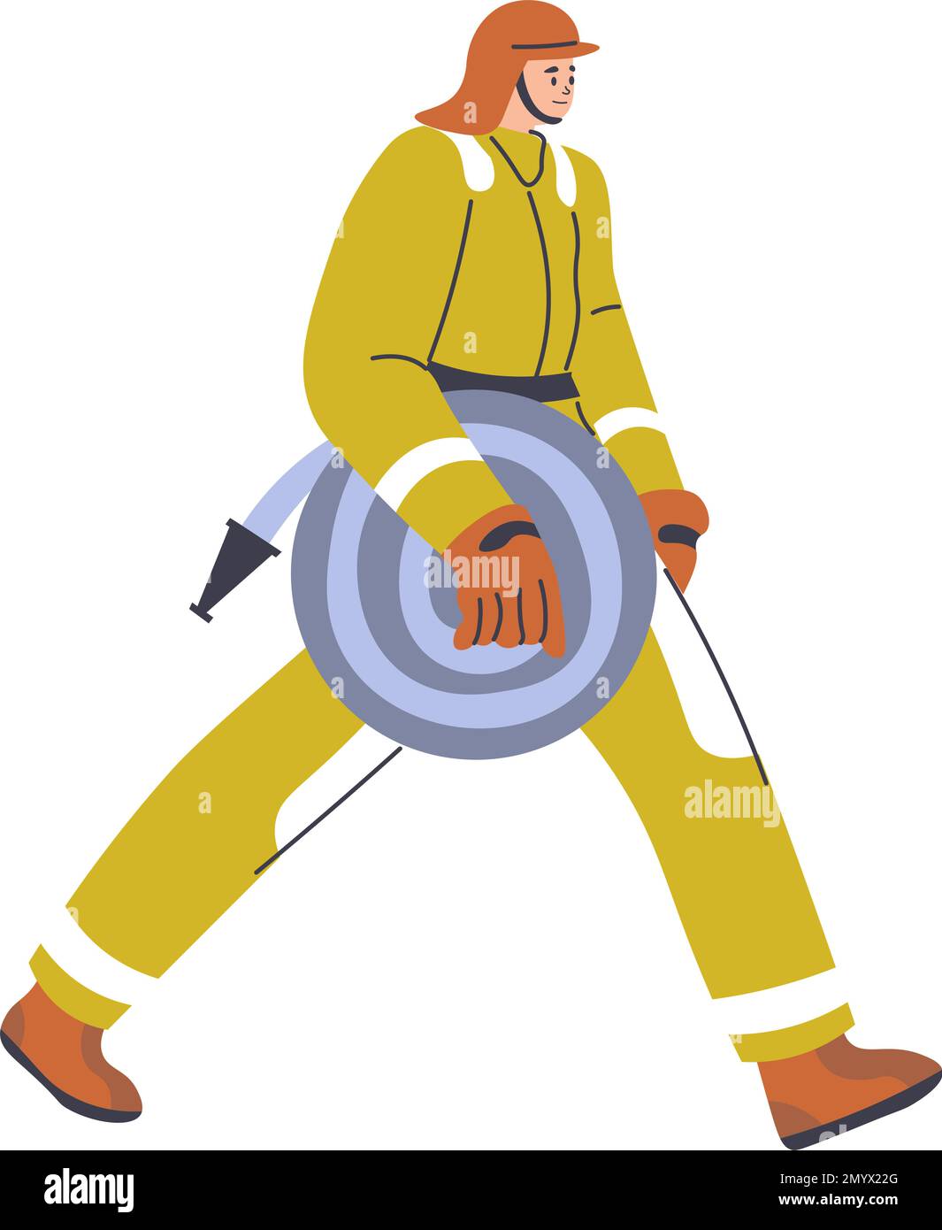 Firefighter with hose, fireman in protective suit Stock Vector Image ...