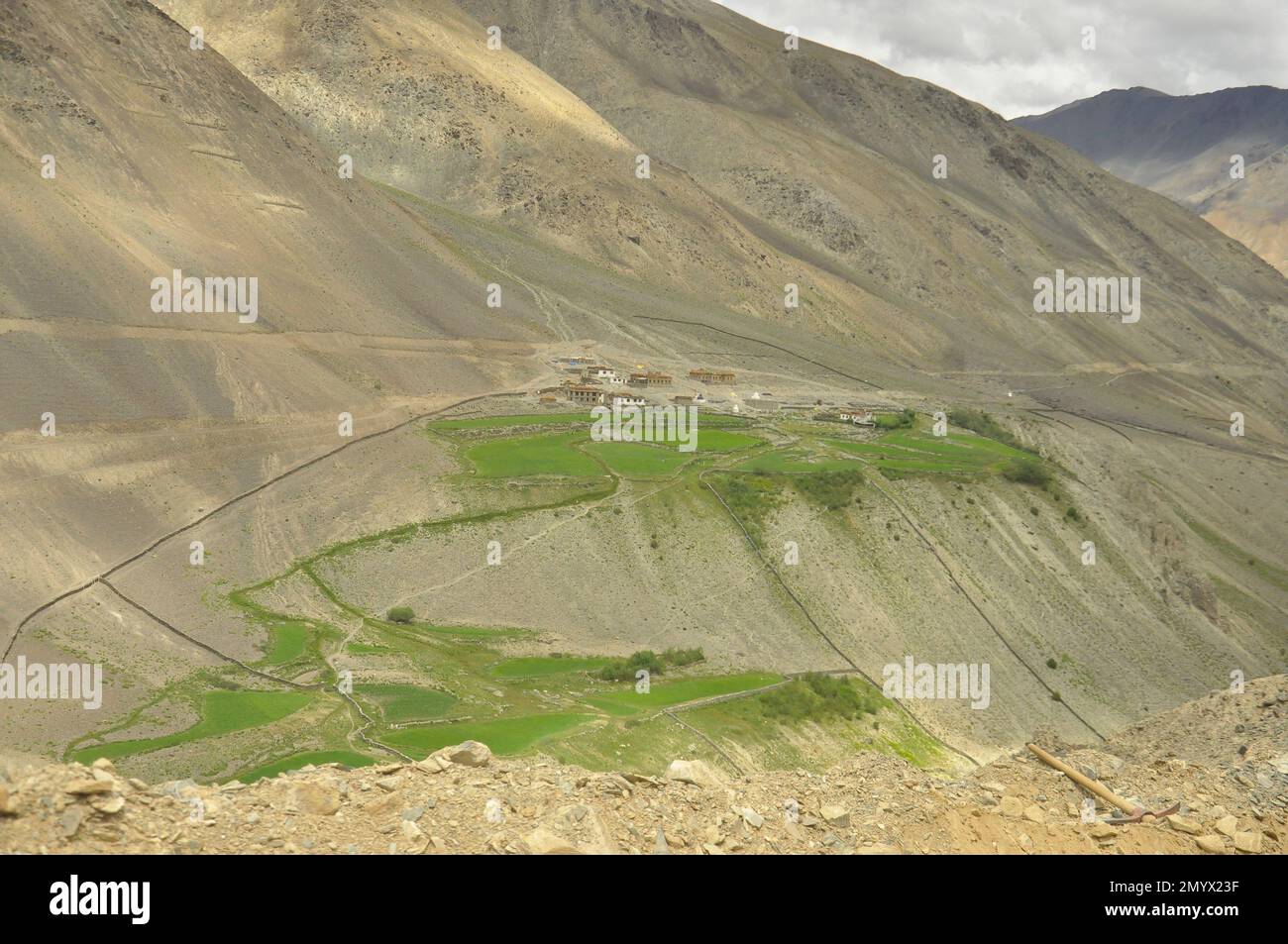 Beautiful view of a tiny village which located in dry mountains on the ...