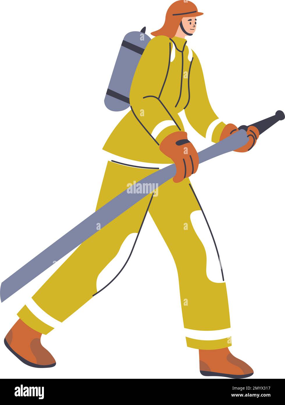 Fireman with hose extinguishing fire and flames Stock Vector Image ...