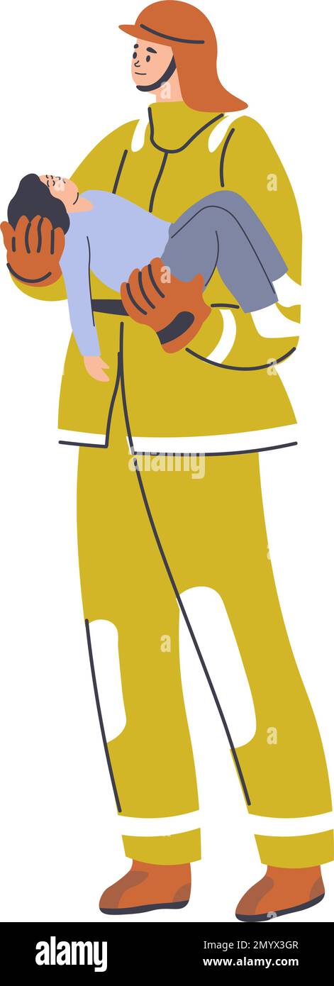 Firefighter with child, fireman saving people Stock Vector Image & Art ...