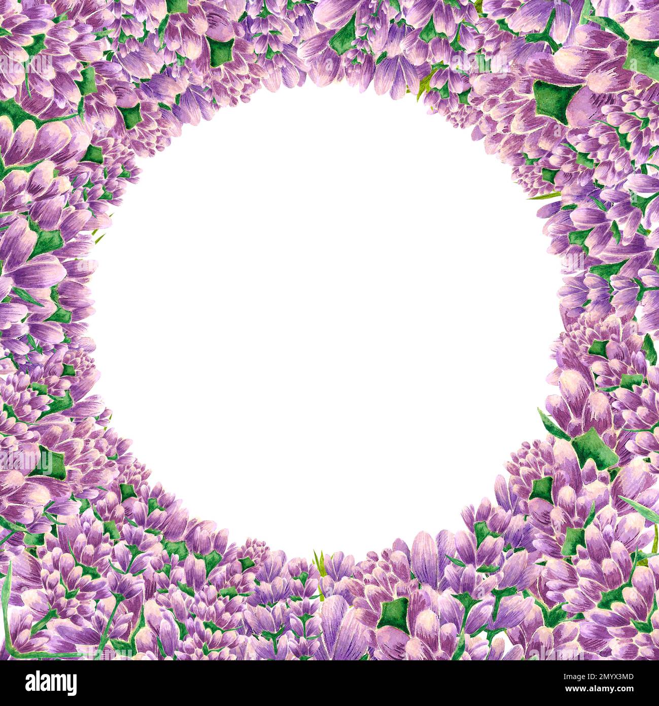 Handdrawn lavender flowers frame. Watercolor purple lavender element ...