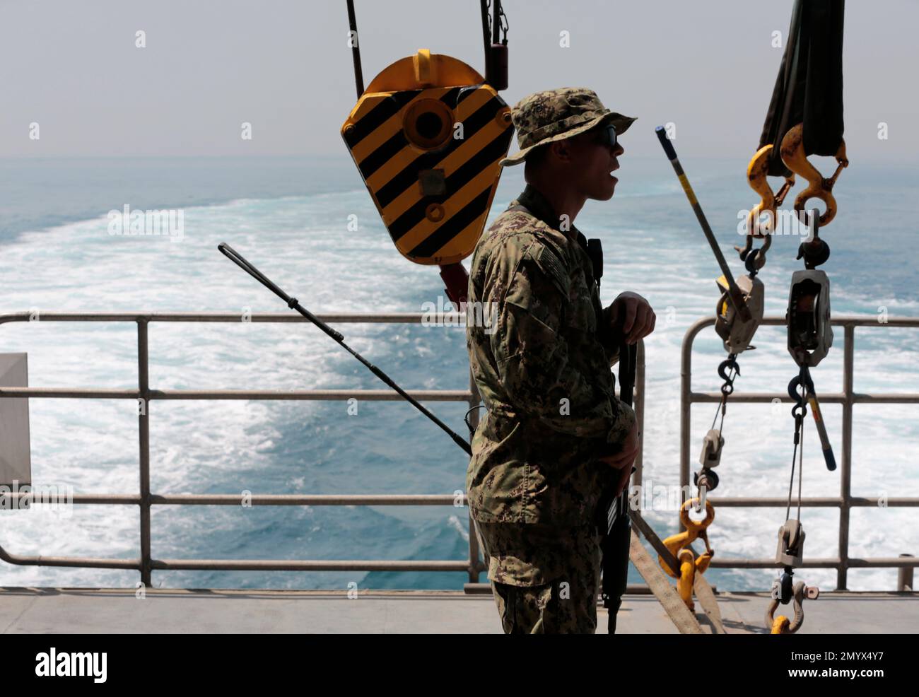 A U.S. Navy sailor participates in training exercises from aboard the ...