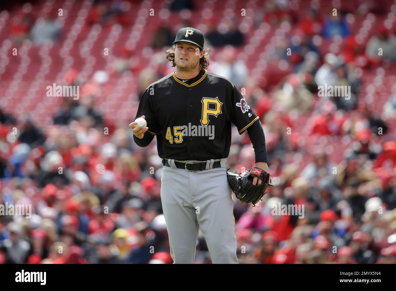 Pittsburgh Pirates starting pitcher Gerrit Cole prepares to throw in ...