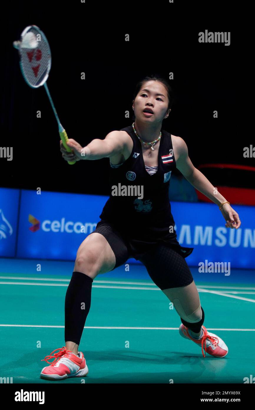 Ratchanok Intanon of Thailand returns a shot to Tai Tzu Ying of Taiwan ...