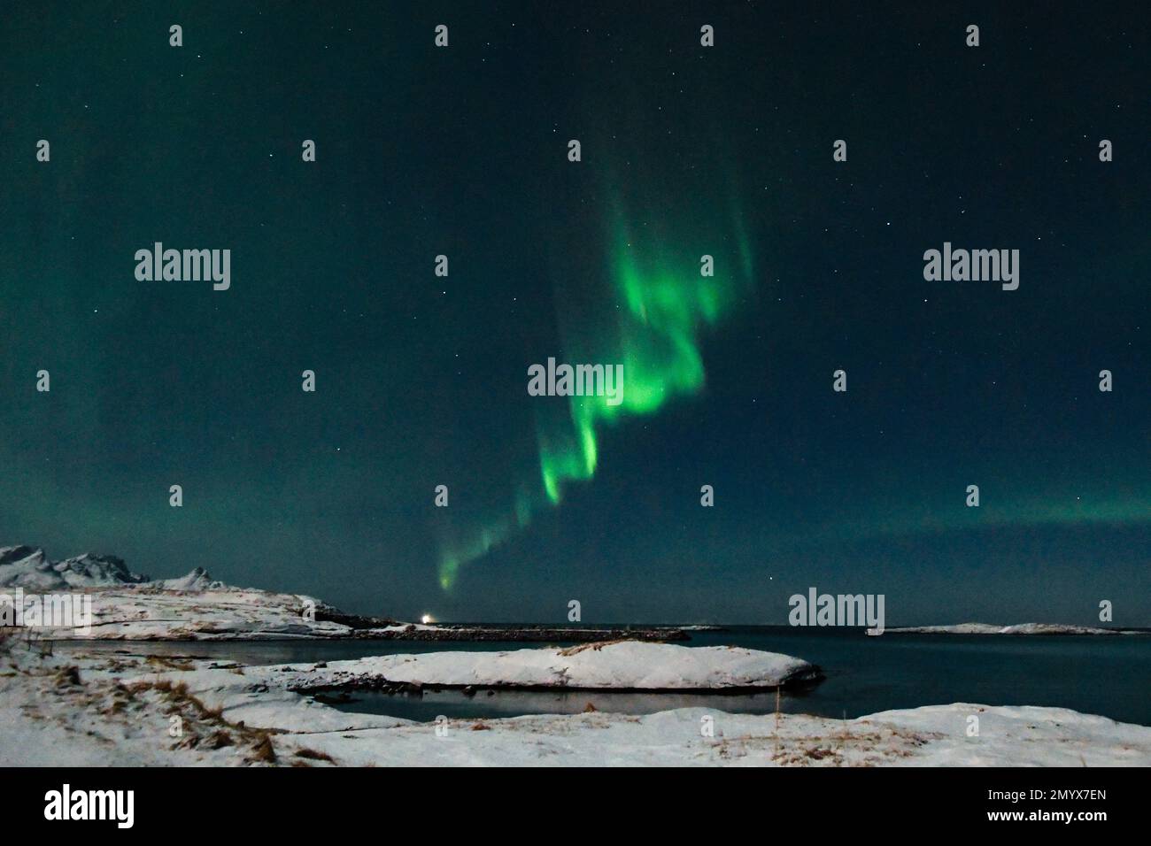 Bright Green Colours of the Northern Light, Aurora Borealis illuminate ...