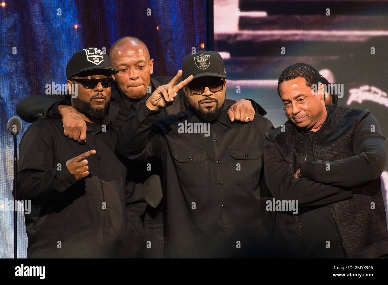 Inductees MC Ren, from left, Dr. Dre, Ice Cube and DJ Yella from N.W.A appear at the 31st Annual ...