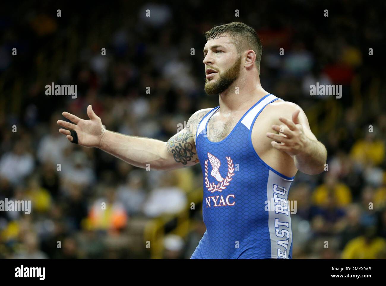 Ben Provisor reacts after defeating Jordan Holm in their 85-kilogram ...