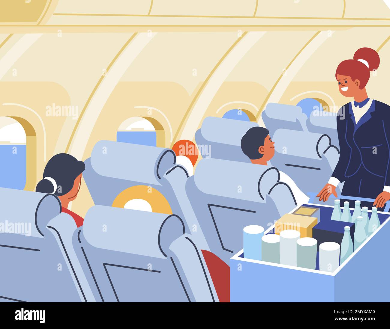 Flight assistant selling goods in plane airplane Stock Vector Image ...