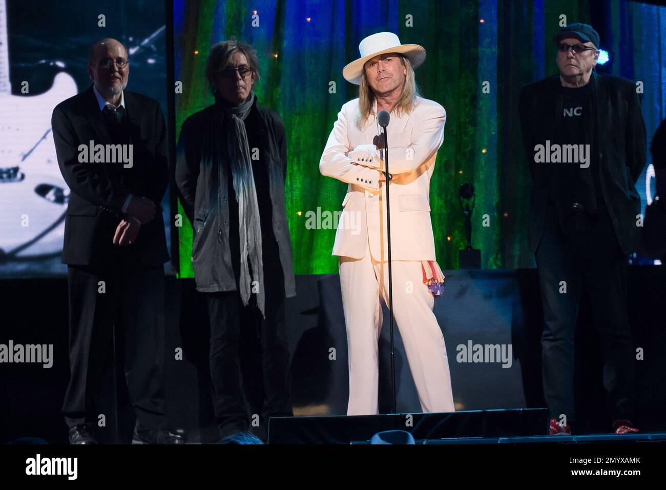 Inductees Bun E. Carlos, from right, Tom Petersson, Robin Zander and Rick Nielsen from Cheap ...