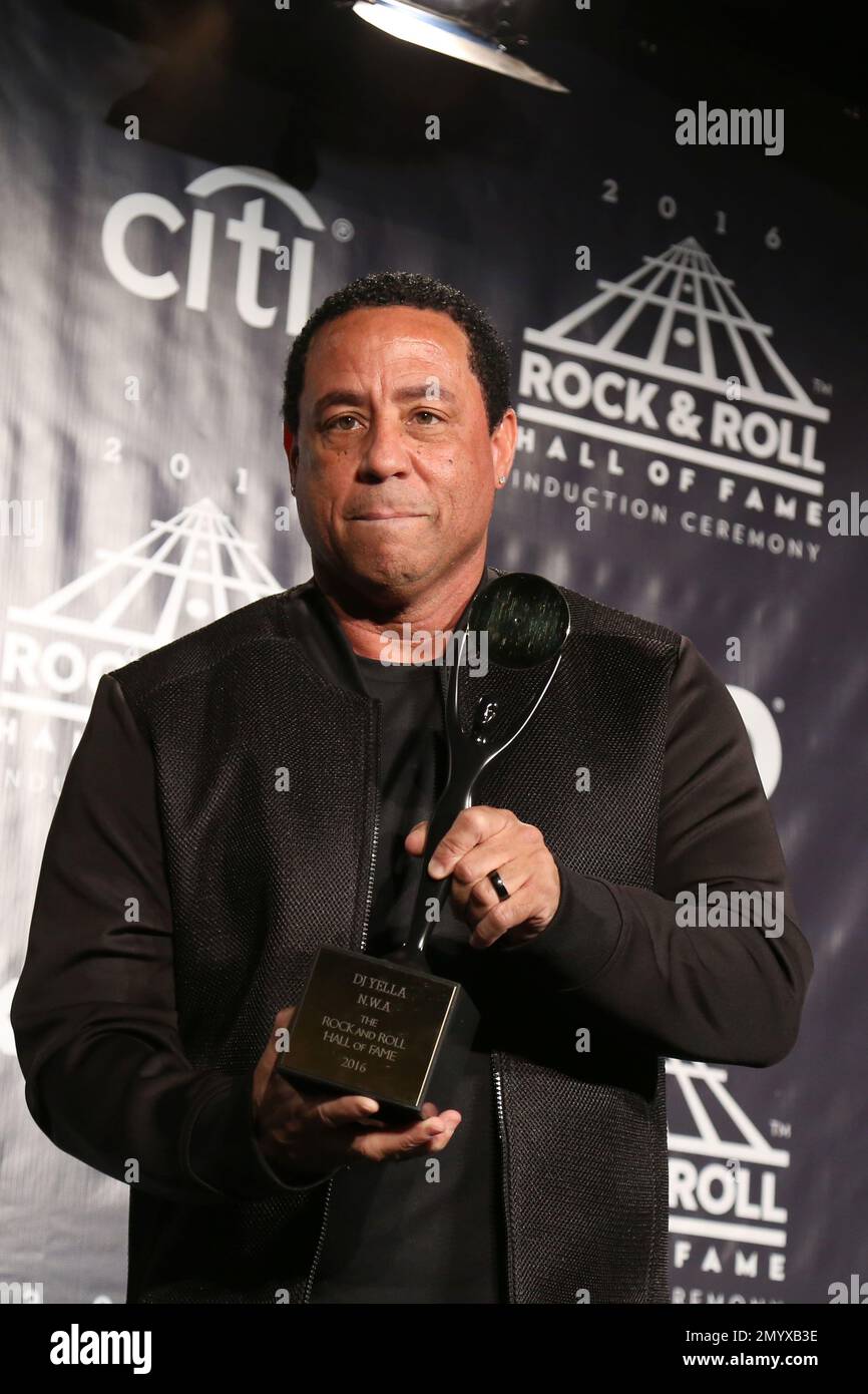 DJ Yella of N.W.A poses in the press room at the 31st Annual Rock and ...