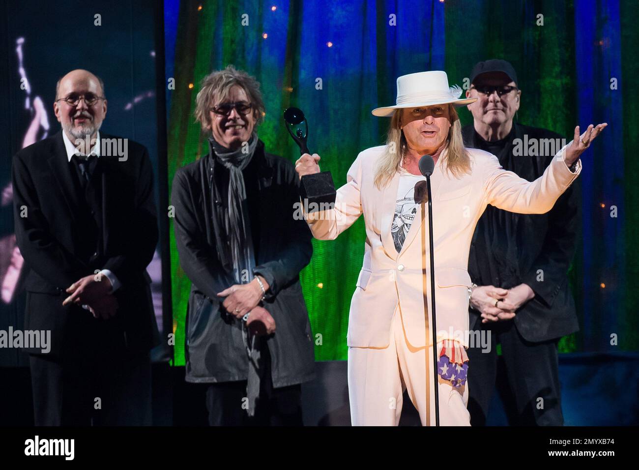 Inductees Bun E. Carlos, from left, Tom Petersson, Robin Zander and Rick Nielsen from Cheap ...