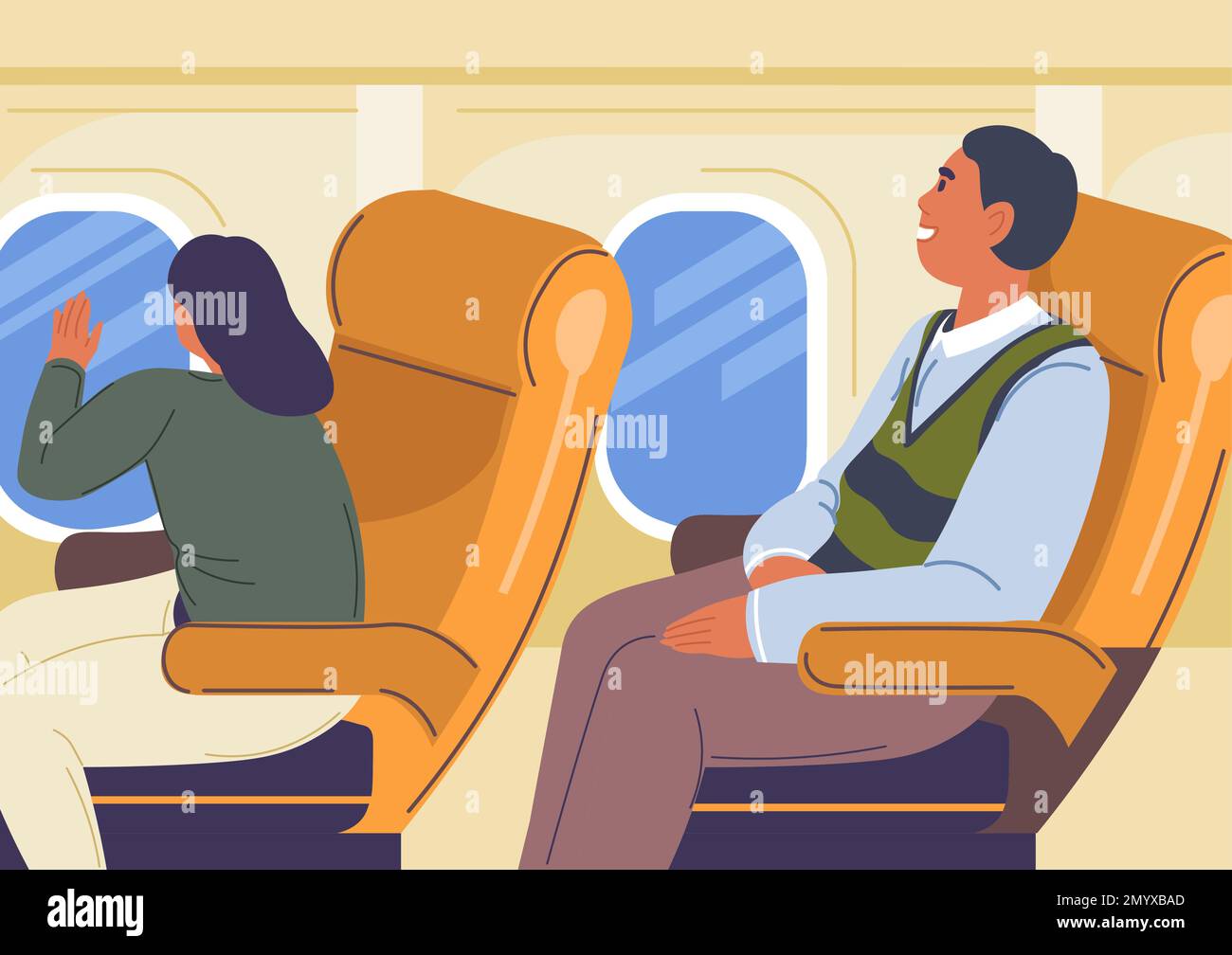 People aircraft, passengers looking out of window Stock Vector Image ...