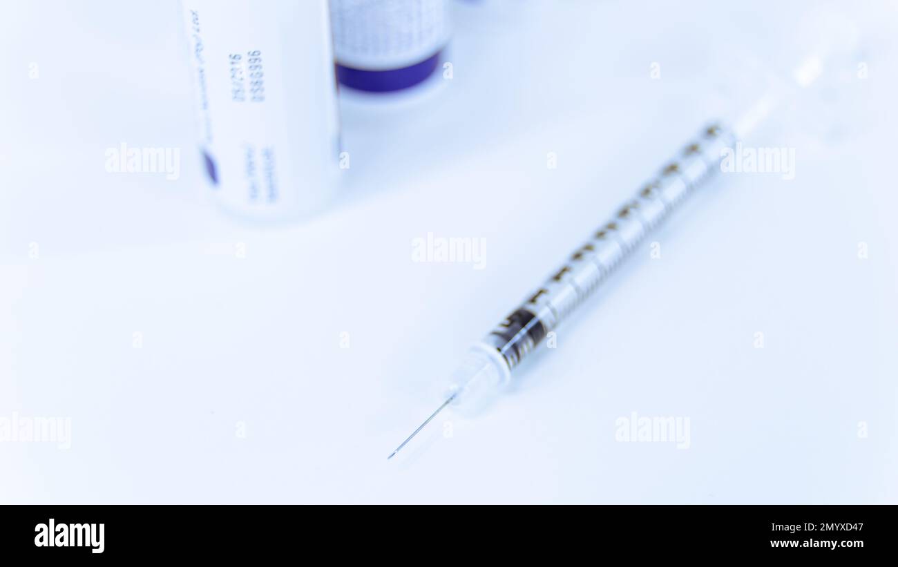 Syringe and vials for blood sugar self-testing for diabetes Stock Photo ...