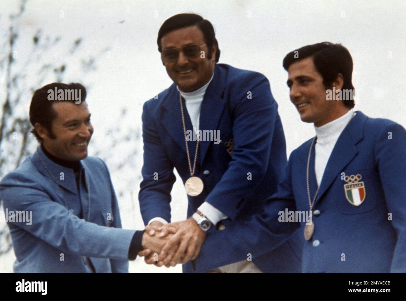 Olympic trap shooting event winners handshake after medals were ...