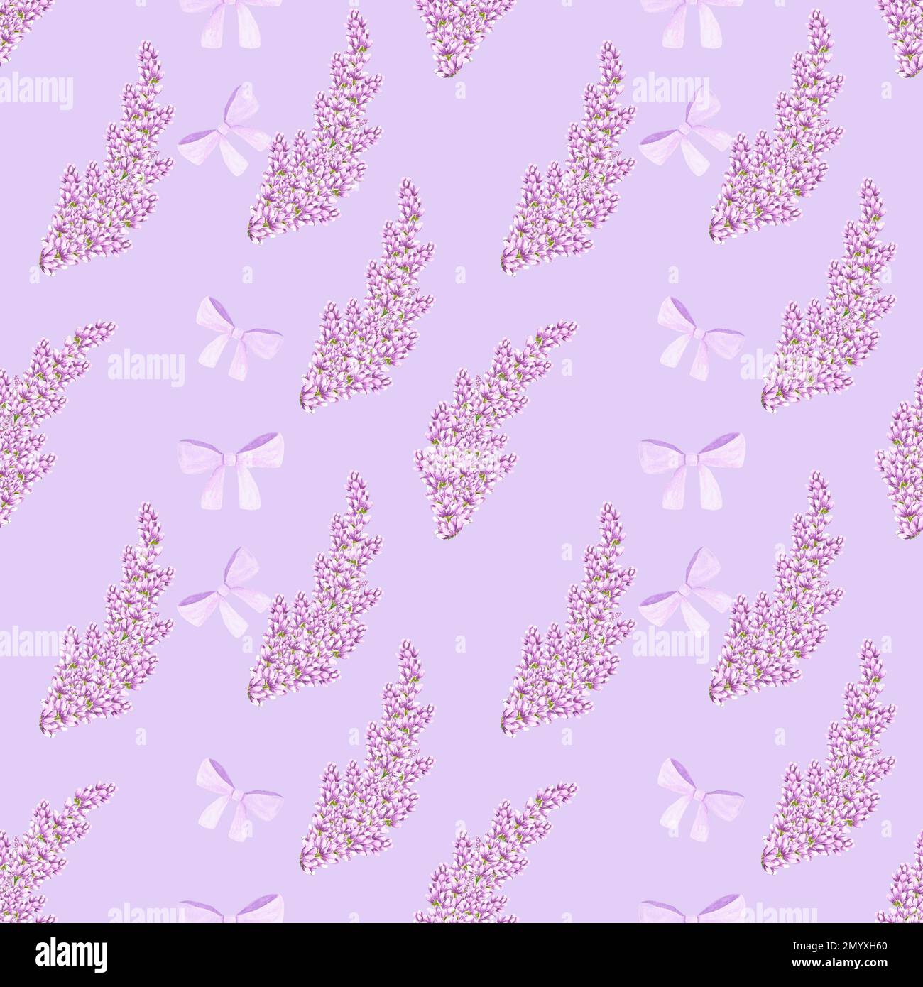 Handdrawn lavender flowers seamless pattern. Watercolor purple lavender ...