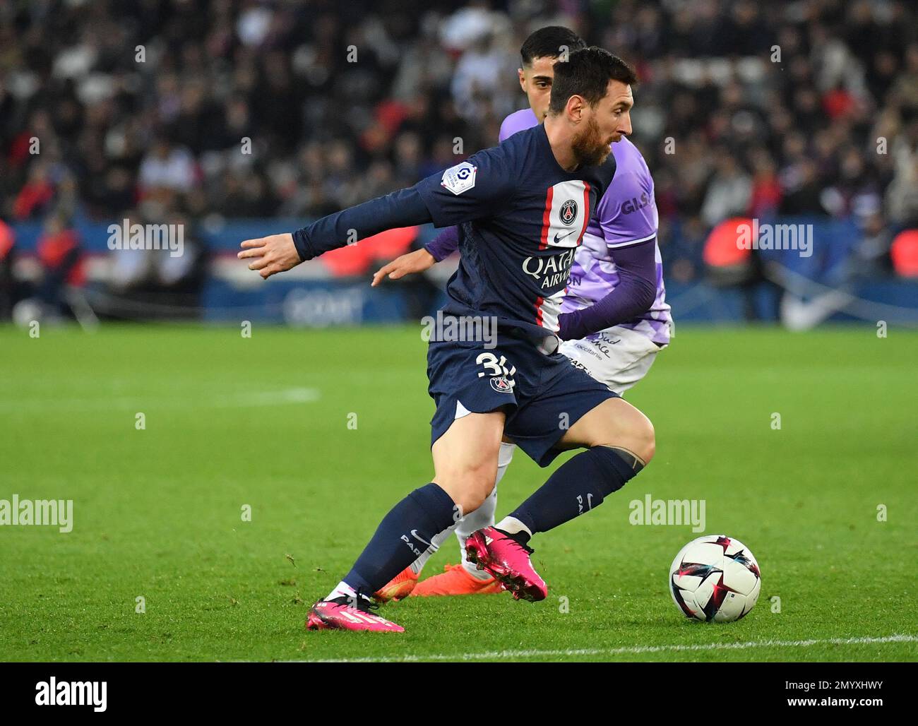 Lionel Messi of PSG celebrates his goal during the French championship ...