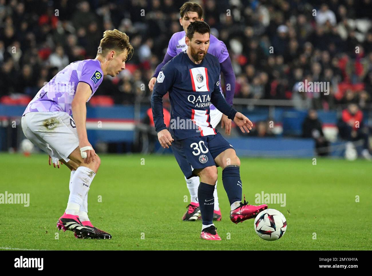 Lionel Messi of PSG celebrates his goal during the French championship ...