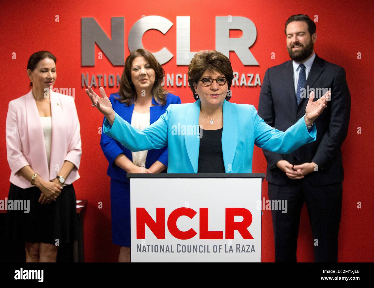 Janet Murguia, center, president of the National Council of La Raza ...