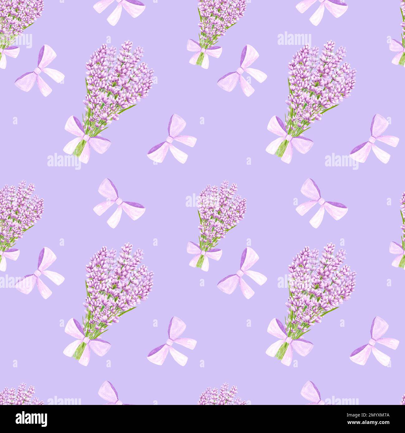 Handdrawn lavender flowers seamless pattern. Watercolor purple lavender ...