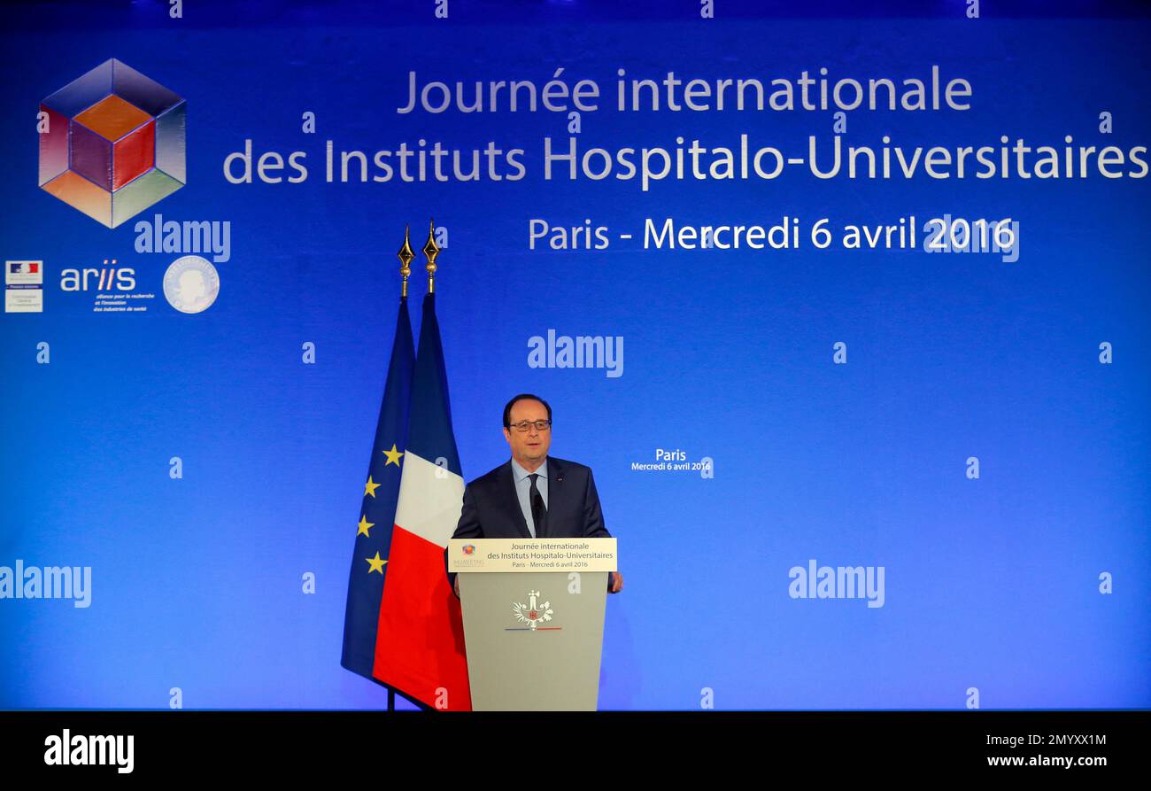 French President Francois Hollande delivers his speech during a visit ...