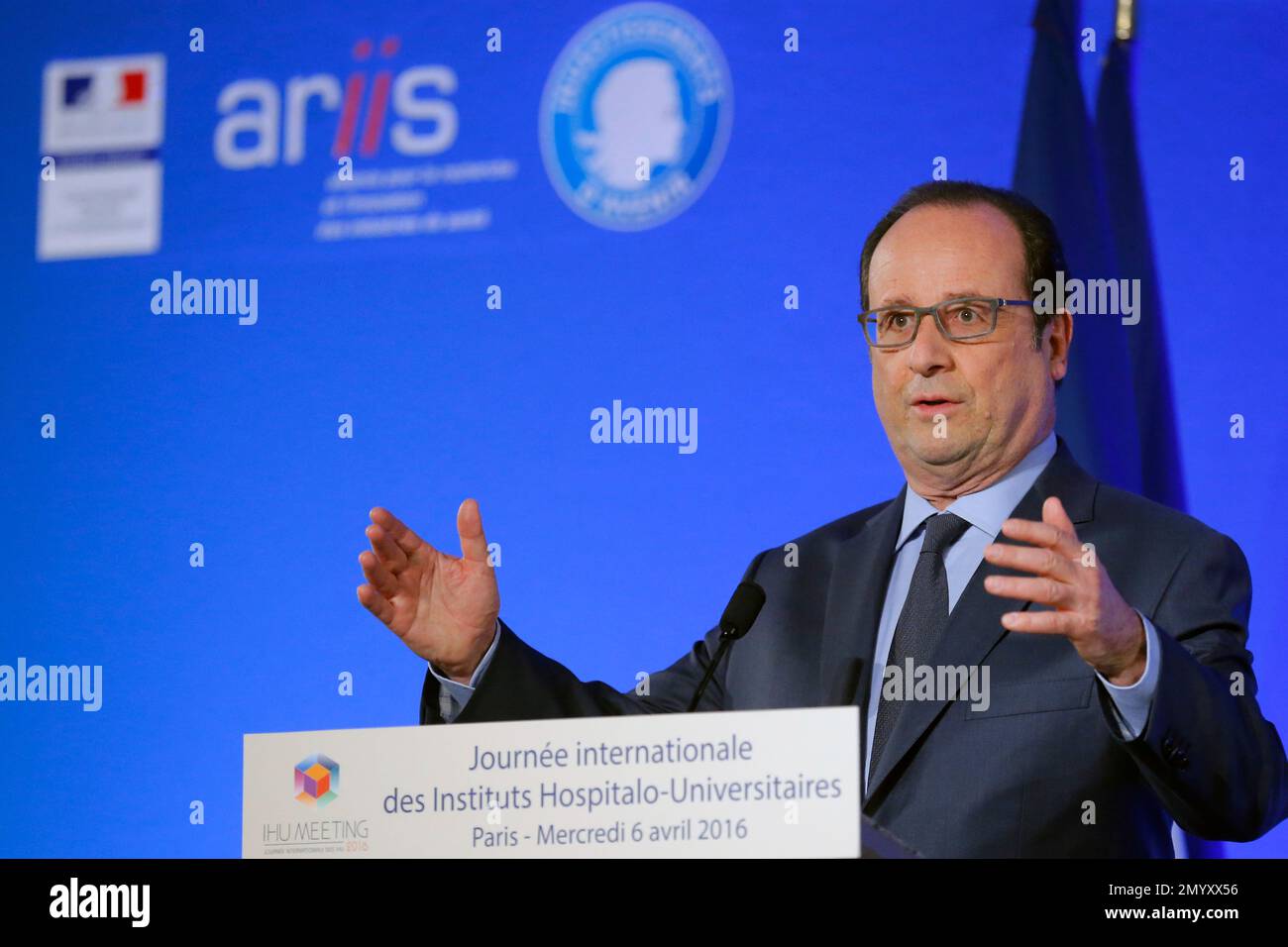 French President Francois Hollande delivers his speech during a visit ...