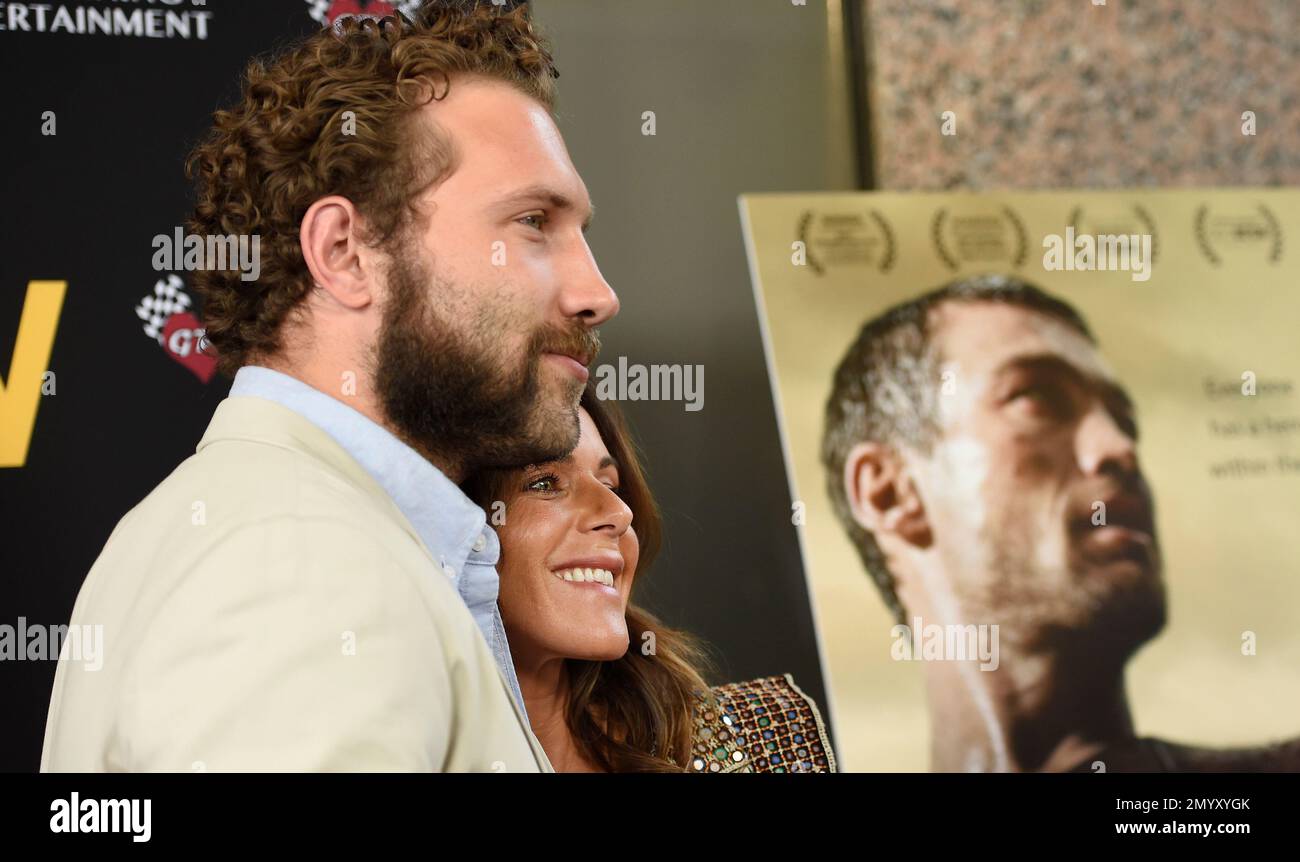 Actor Jai Courtney, left, and Vashti Whitfield, widow of actor Andy ...