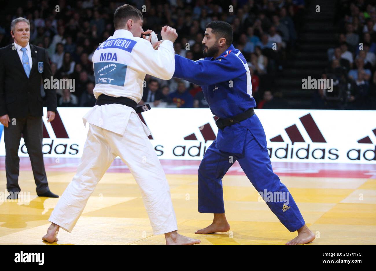 Walide Khyar of France and Denis Vieru of Modalvie during the Judo ...
