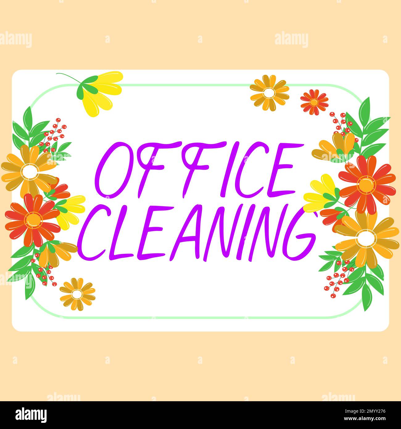 Text caption presenting Office Cleaning. Word for the action or process ...