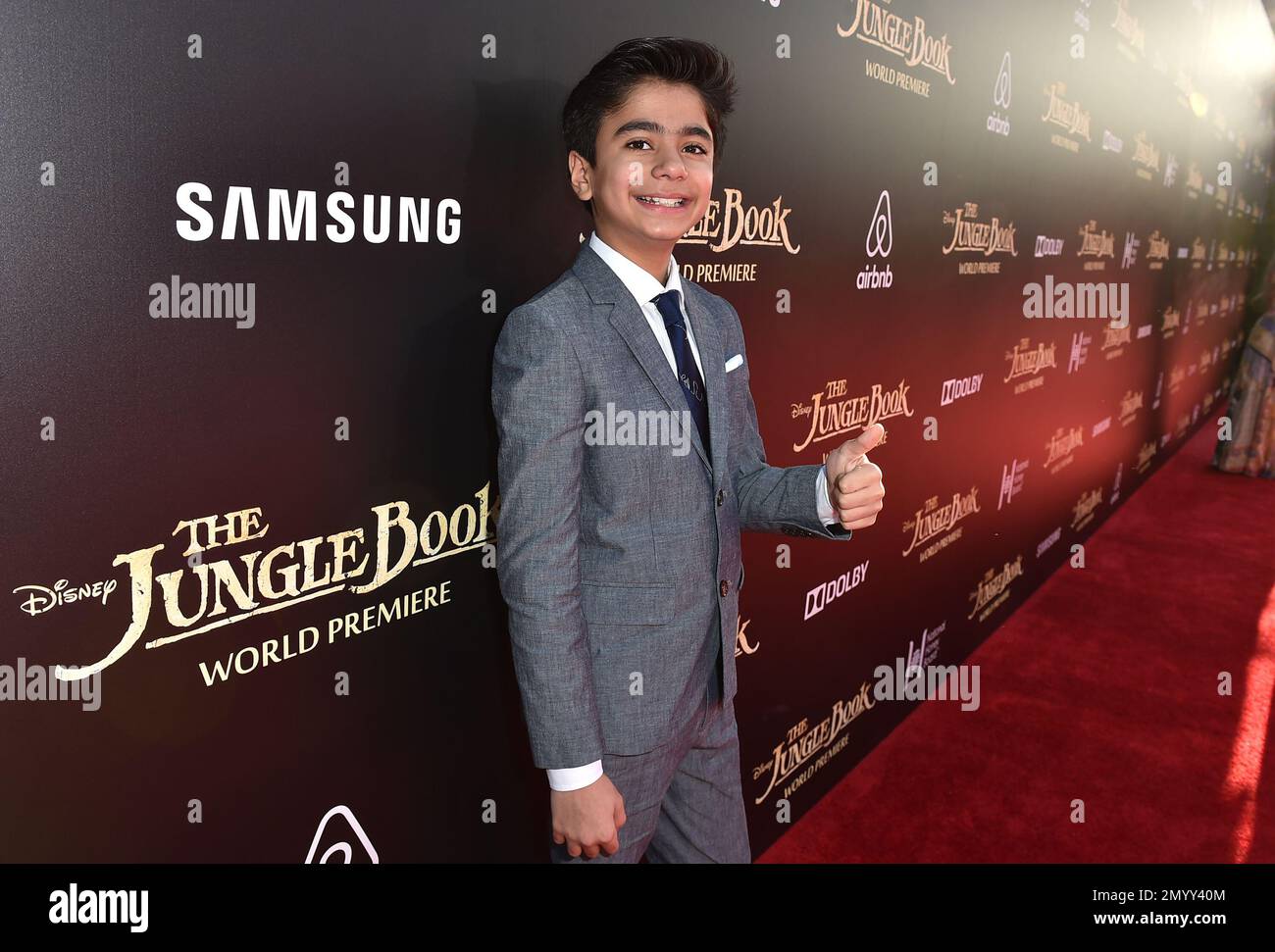 Neel Sethi arrives at the premiere of "The Jungle Book" at the El ...