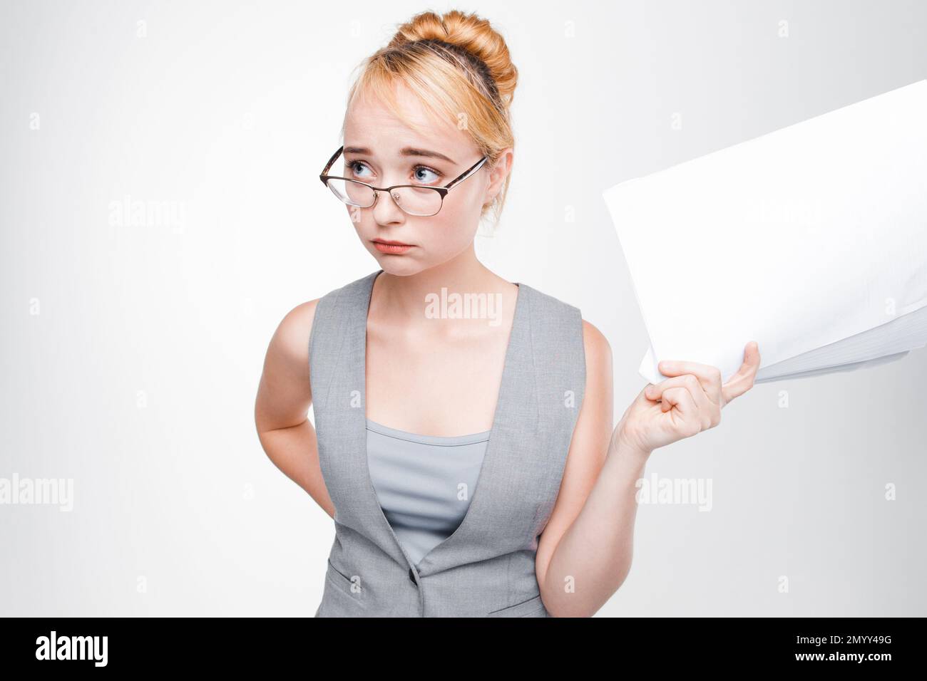 Student girl in glasses disappointed and upset Stock Photo - Alamy