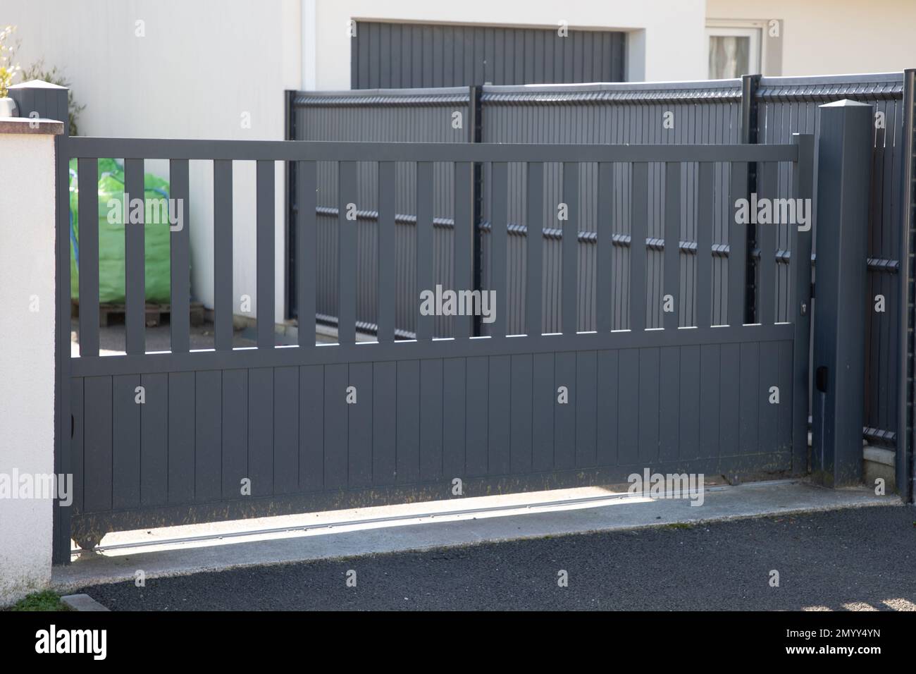 modern grey gate slats gray slide aluminum portal of home Stock Photo ...
