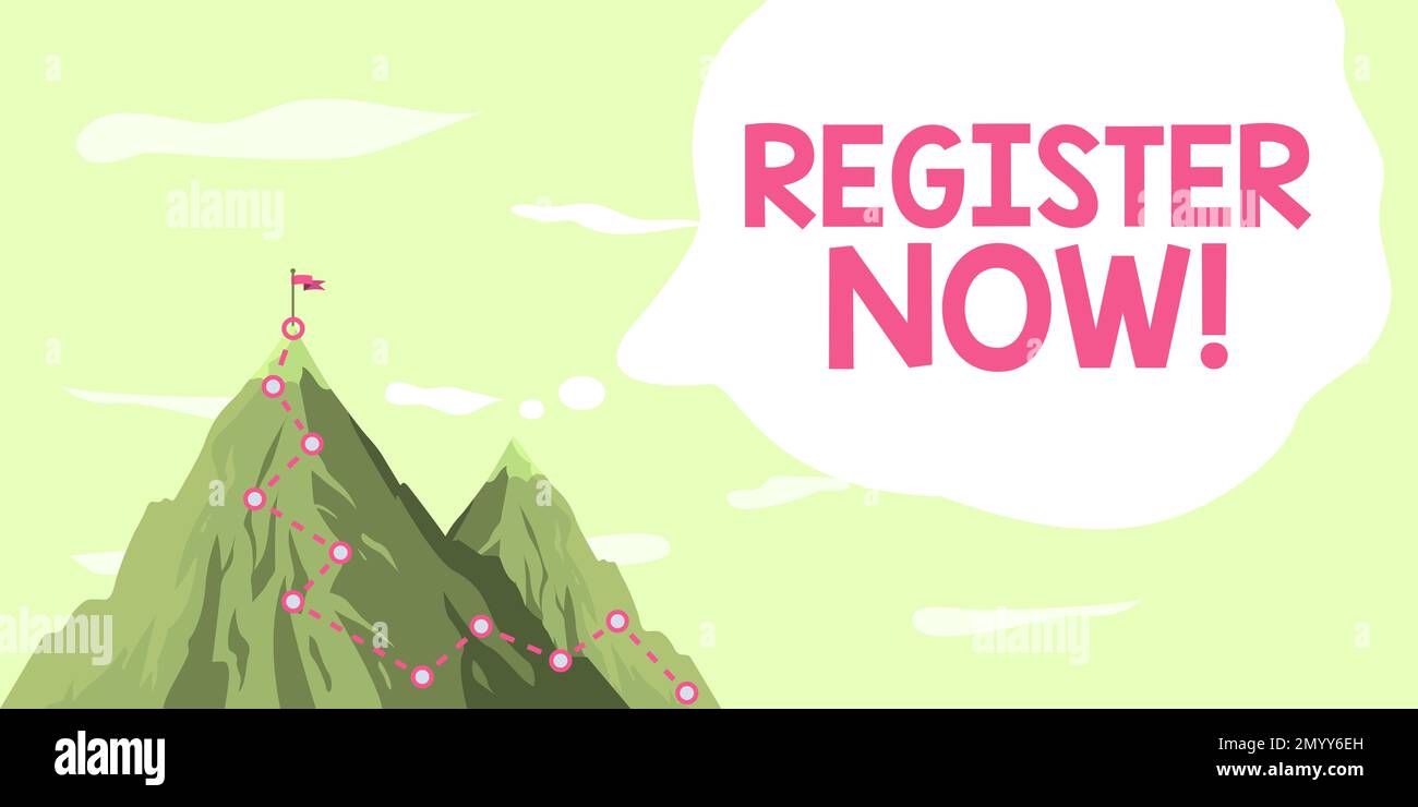 Text caption presenting Register Now. Concept meaning Name in an ...