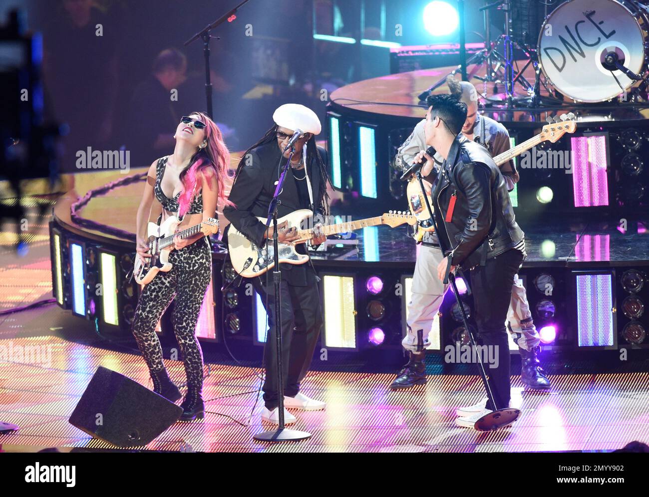 JinJoo Lee, left, Joe Jonas, second from left, and Cole Whittle of DNCE ...