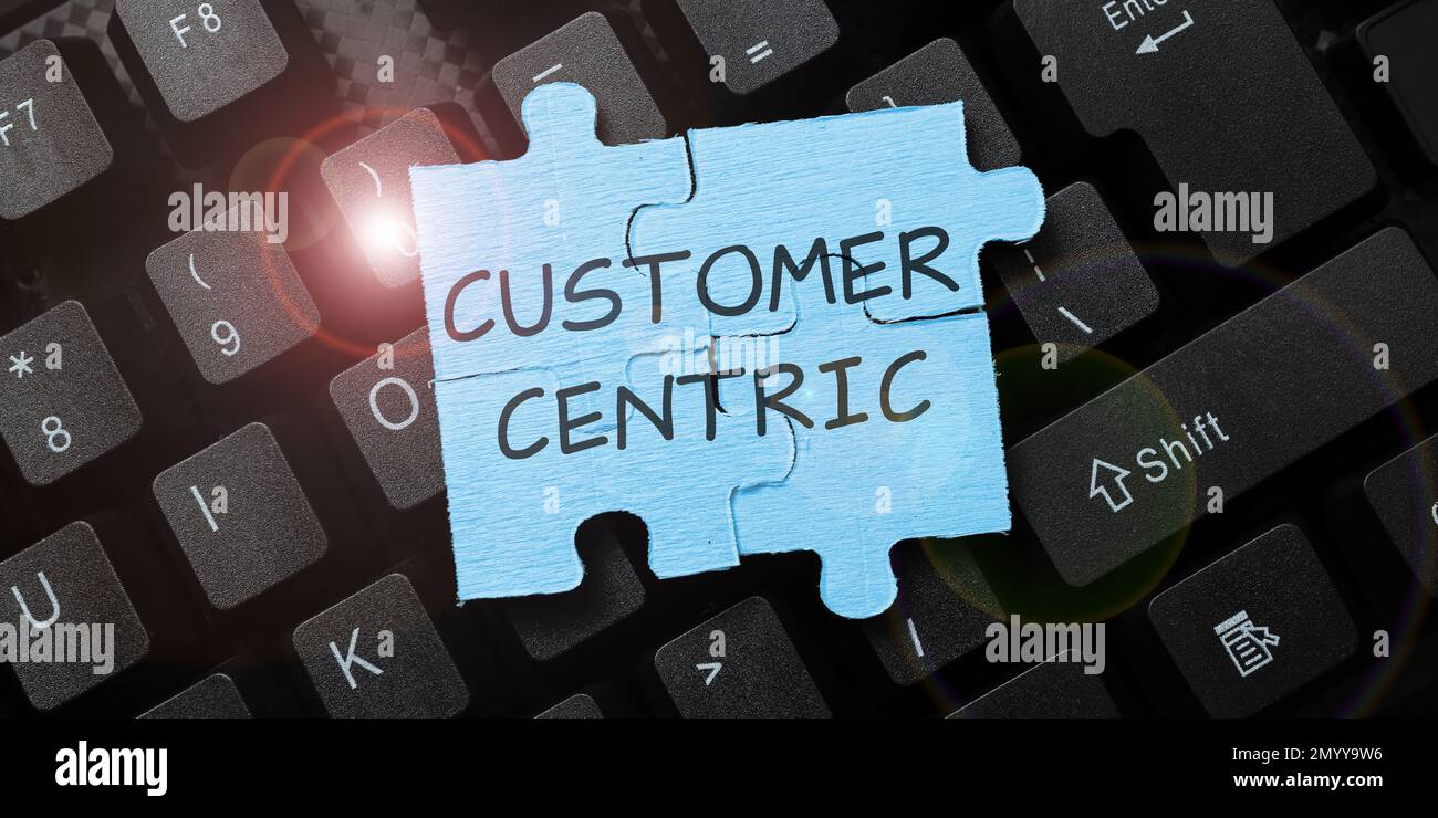 Text Caption Presenting Customer Centric Word Written On Process Of Looking After Customers To