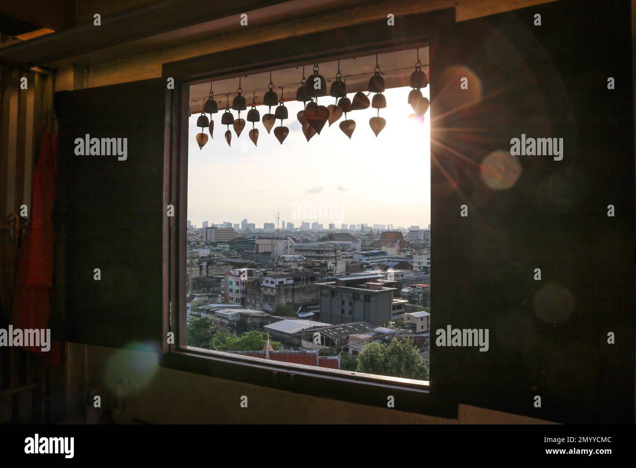 View of Bangkok from the window from the Golden Mount Temple (Wat Saket), Thailand Stock Photo ...
