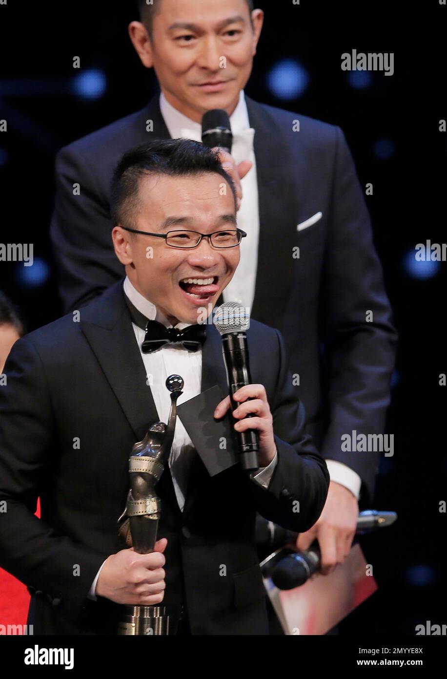 Hong Kong director Raman Hui, front, reacts after receiving the Best ...